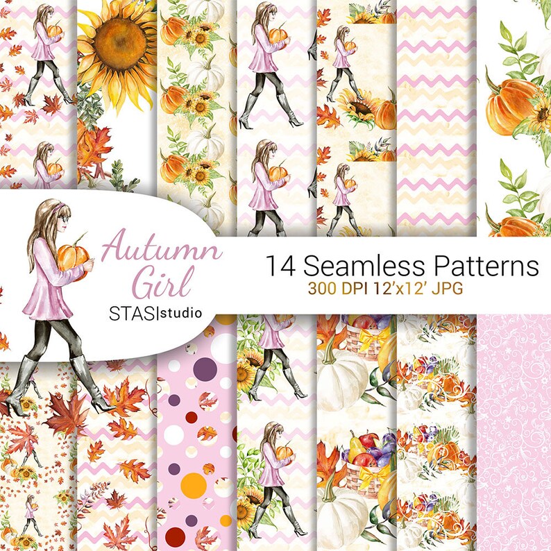Thanksgiving Digital Paper Seamless Patterns Watercolor Autumn - Etsy