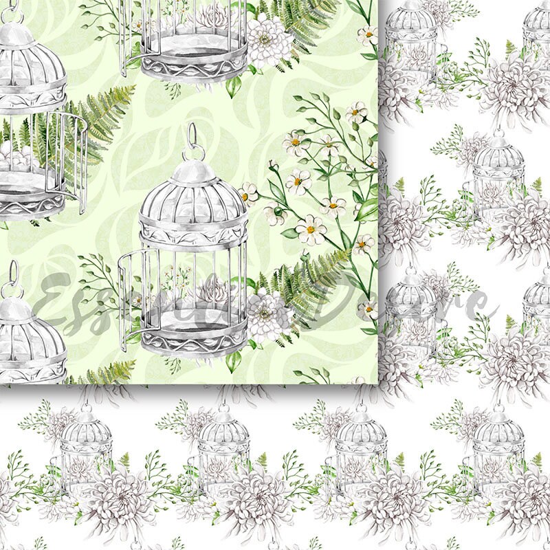 Wedding Designer Paper Seamless Patterns White Flowers Silver - Etsy
