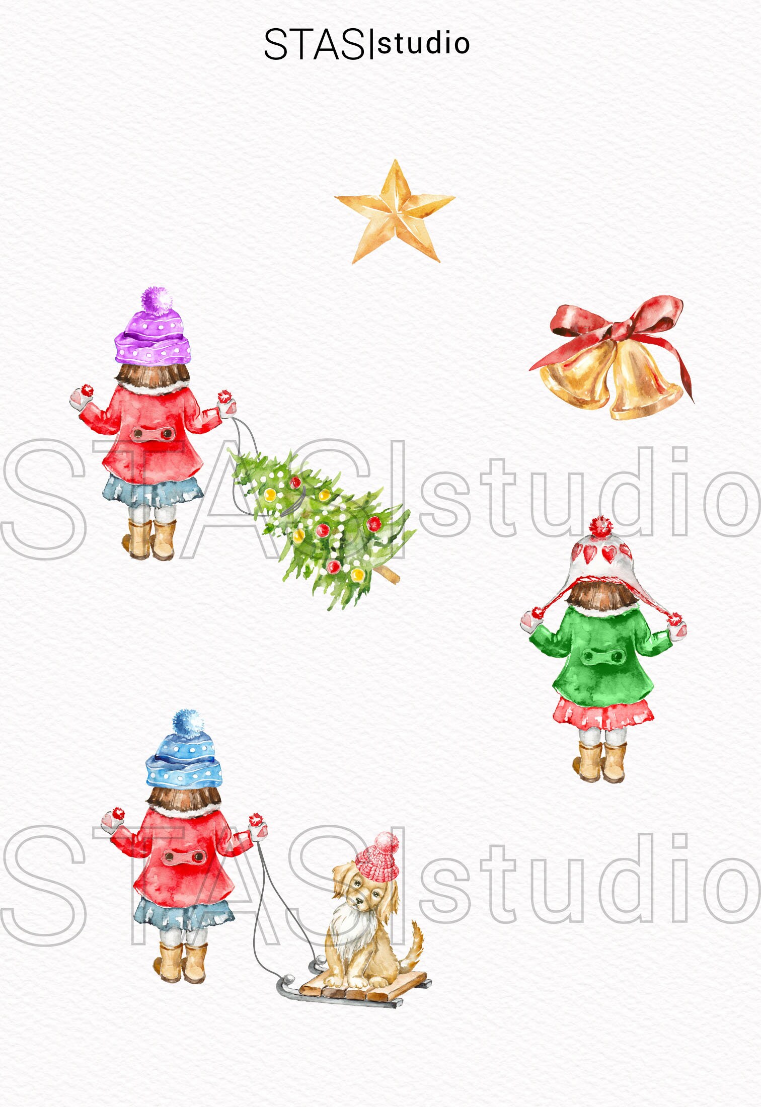 Winter Fun Watercolor Clipart Set Christmas Clipart Little - Etsy