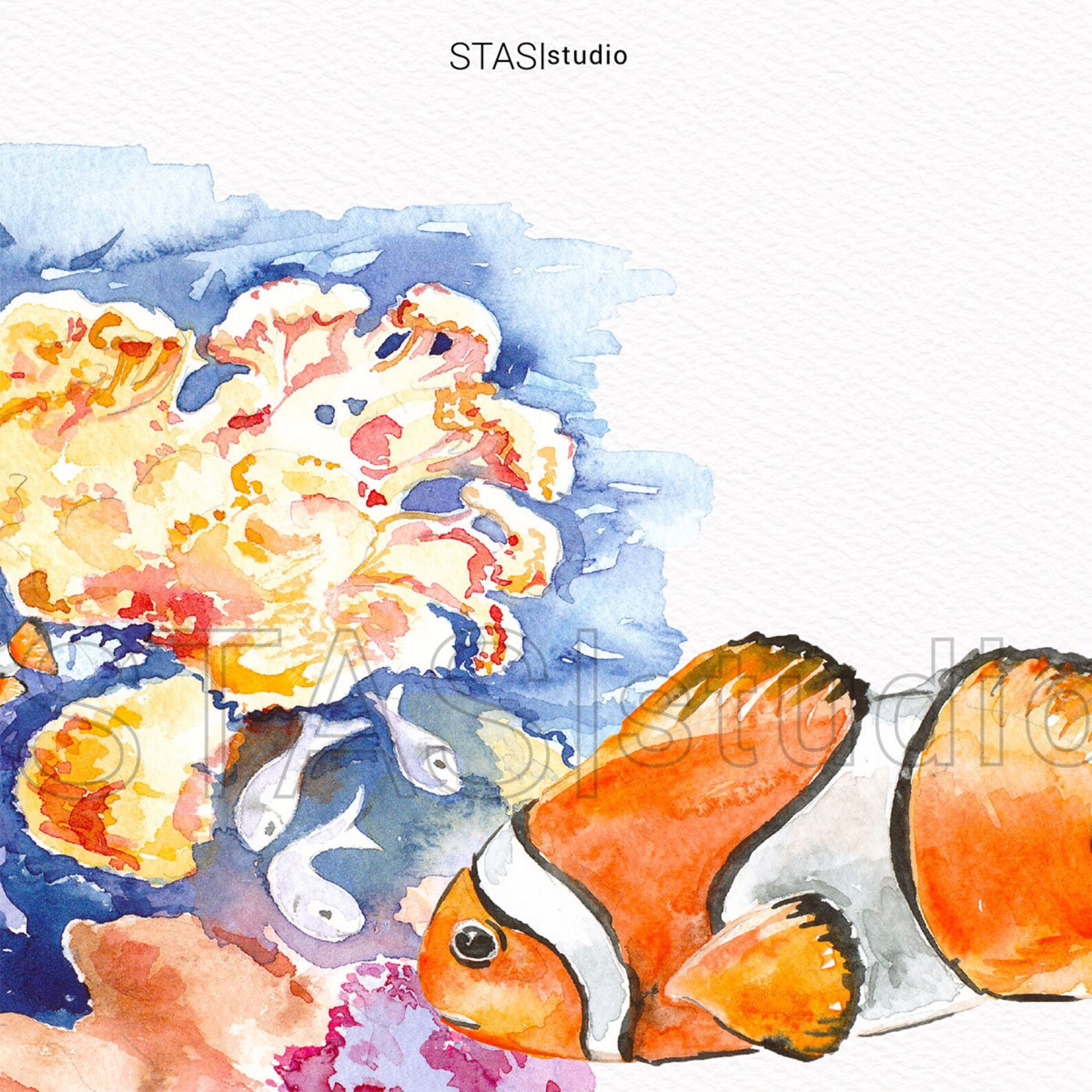 Watercolor Ocean Clipart Set Clownfish Nursery Illustration - Etsy