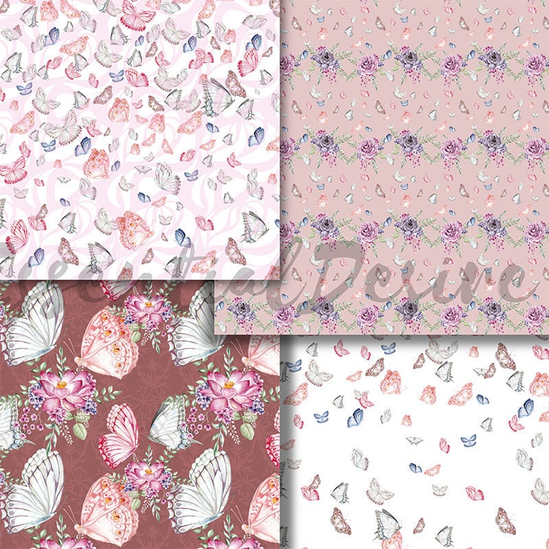Butterfly Scrapbook Paper Floral Designer Paper Seamless - Etsy