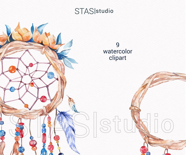 Watercolor Clipart Dreamcatcher Tribal Feathers Boho - Etsy