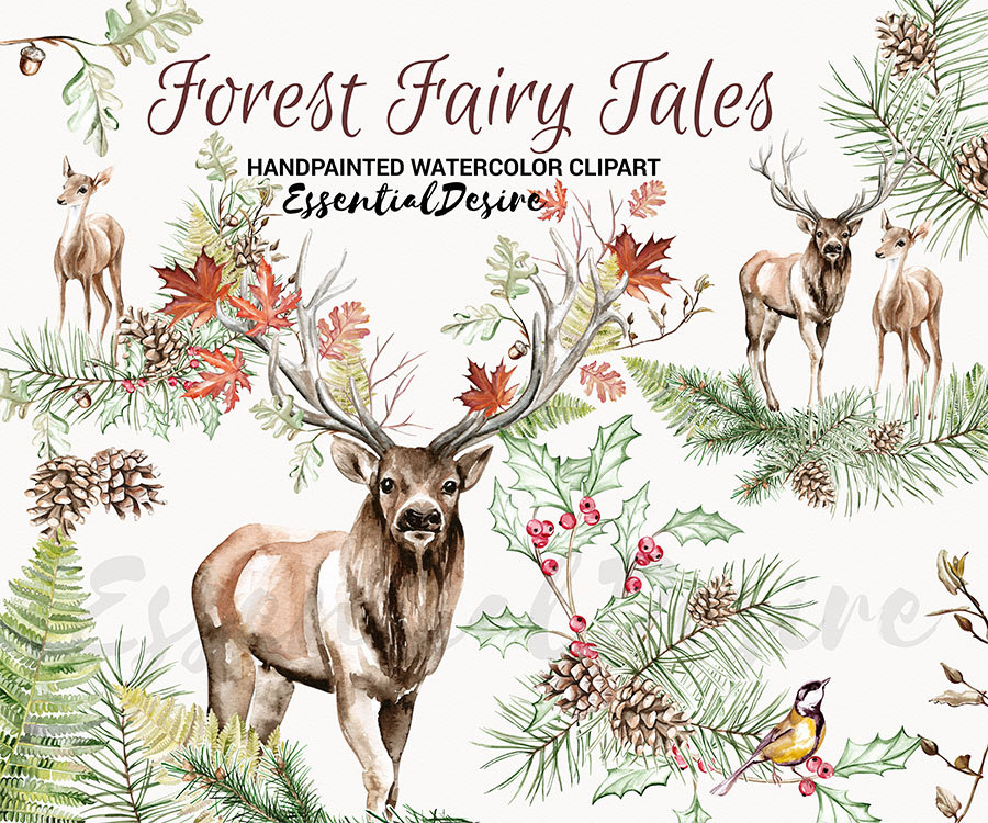 Deer Clipart Watercolor Antlers Clipart Watercolor Reindeer | Etsy