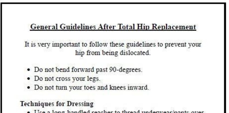 Patient Handout Posterior Hip Precautions - Etsy