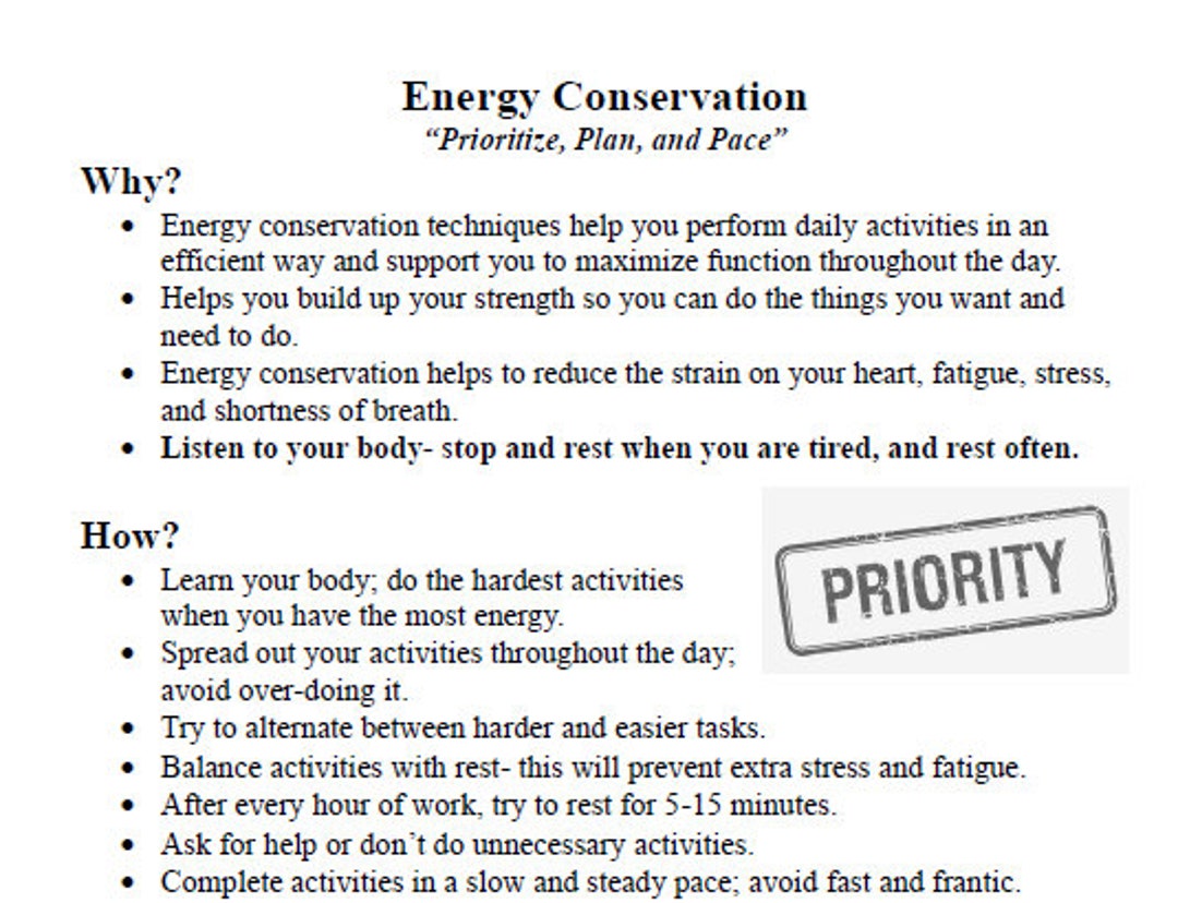 Patient Handout 'energy Conservation' - Etsy