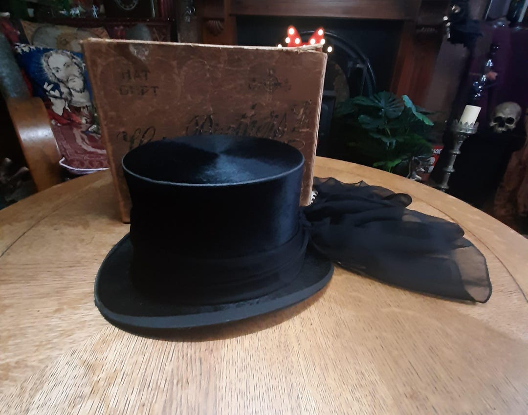 Antique Silk Funeral Directors Top Hat With Original Box Gothic ...