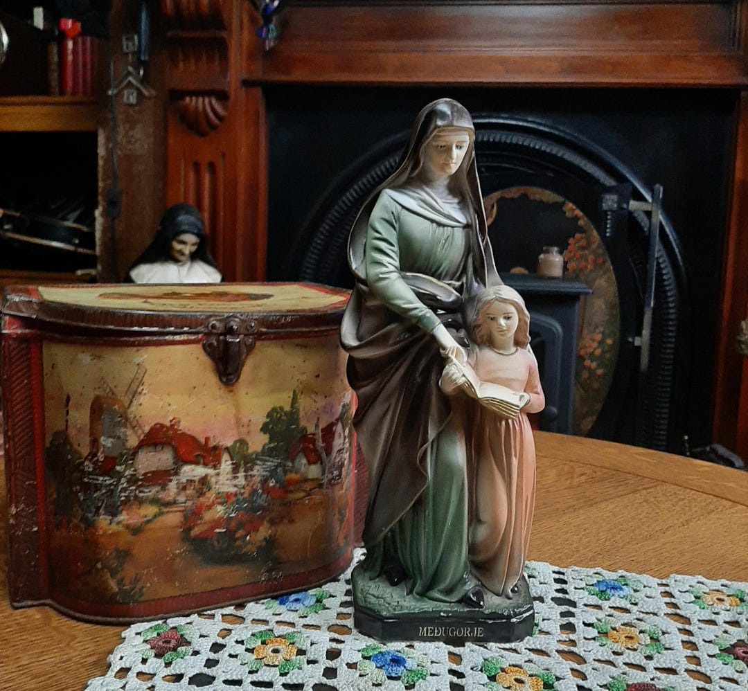 Vintage Plaster Statue Saint Anne and Virgin Mary Teaching Nun and ...
