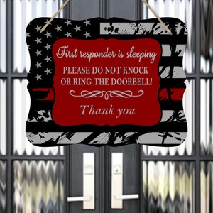Thin Red Line Flag Sleeping First Responder Sign- Night Shift Fireman ...