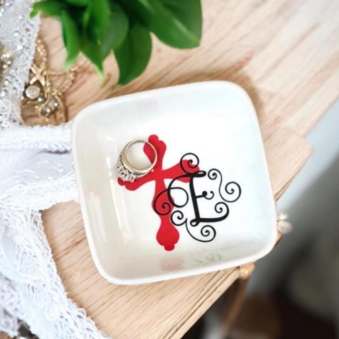 Monogrammed Cross Jewelry Dish, Personalized Cross Gift, Religious Gift ...