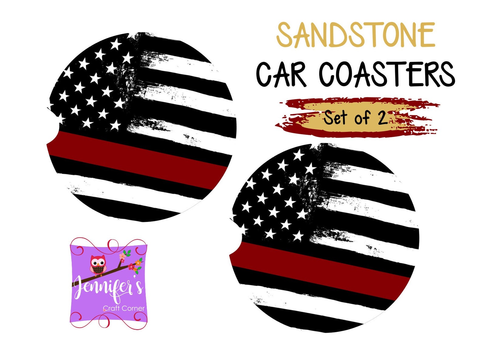 Thin Red Line Car Coaster Set Red Line Flag Red Lives - Etsy