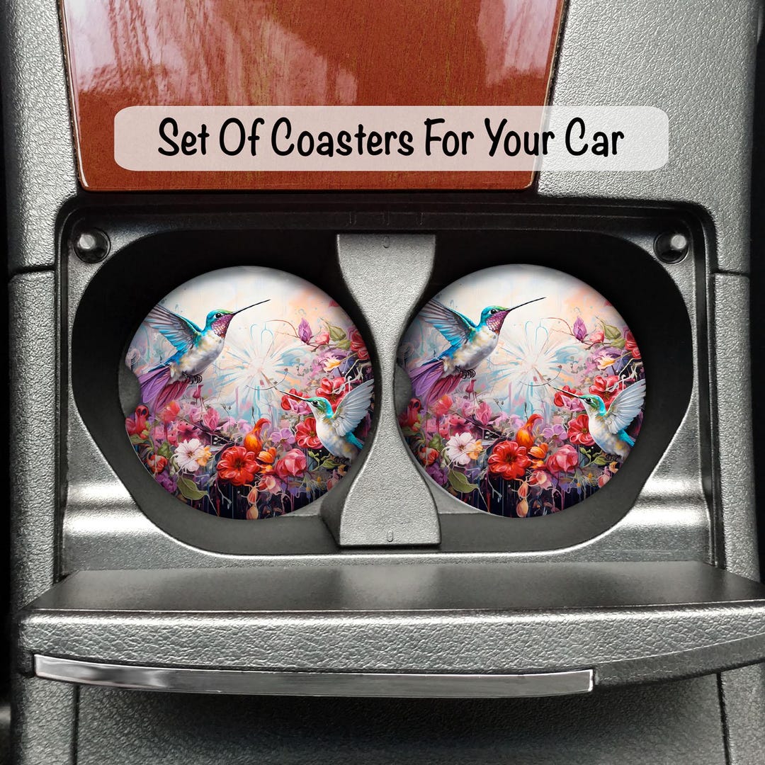 Colorful Hummingbird Car Coaster Set: Hummingbird Gifts, Cute Floral ...