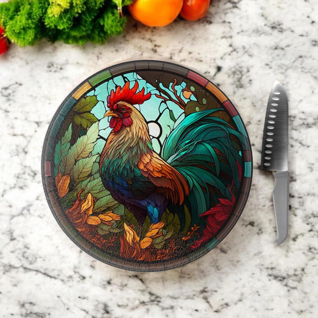 Round Rooster Cutting Board, Rooster Kitchen Decor, Birthday Gift for ...