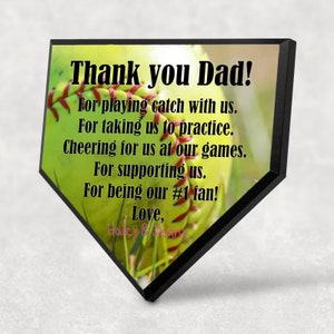 Custom Softball Home Plate Plaque, Thank You Dad Sign, Personalized ...