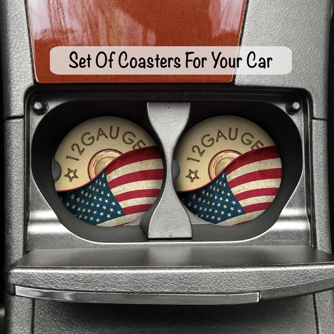 12 Gauge Ammo American Flag Car Coaster Set, Custom Auto Coasters Him ...