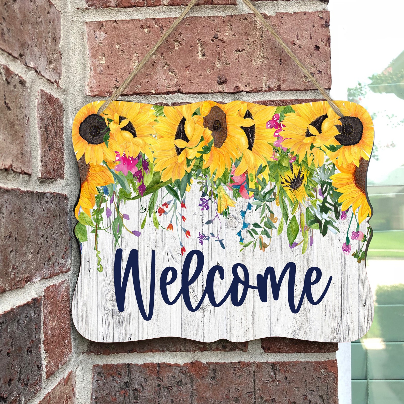 Front Door Welcome Sign, Welcome Door Hanger, Sunflower Floral Sign ...