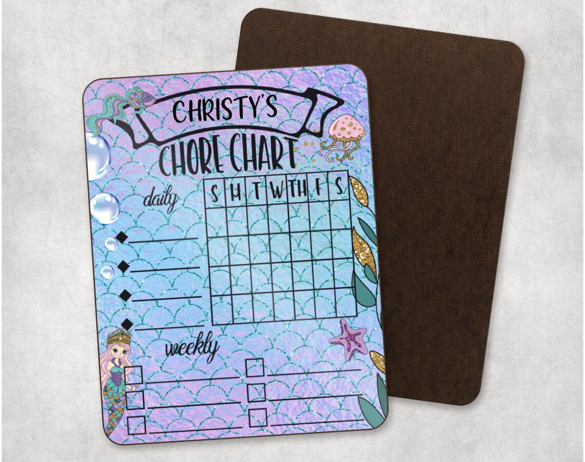 Dry Erase Chore Chart Daily Routine Chart for Girls Mermaid | Etsy