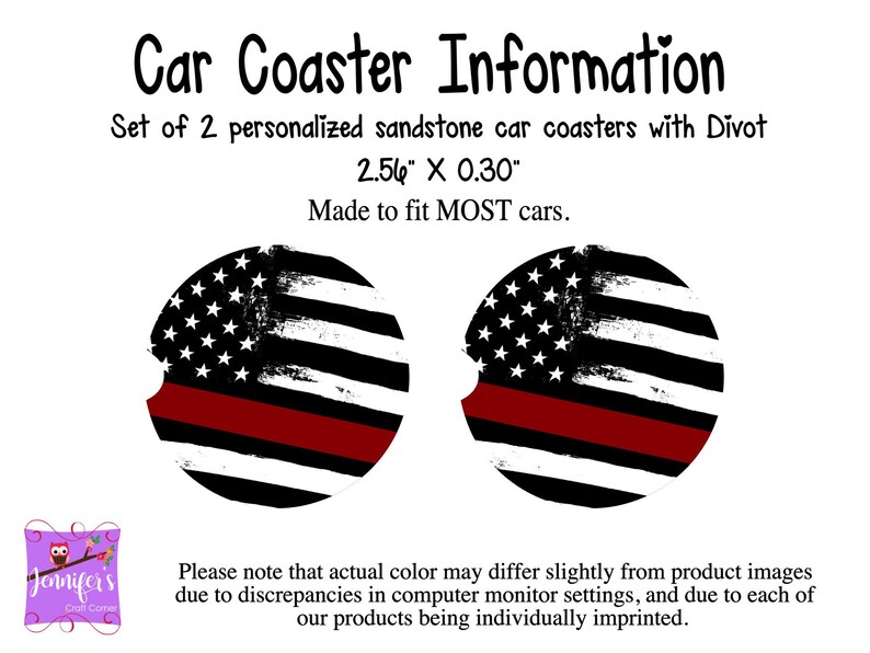 Thin Red Line Car Coaster Set Red Line Flag Red Lives - Etsy