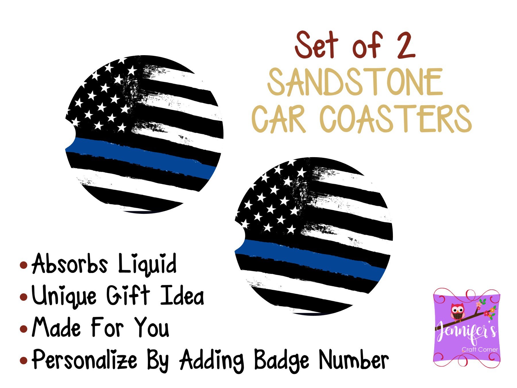 Thin Blue Line Car Coaster Set Blue Line Flag Blue Lives - Etsy