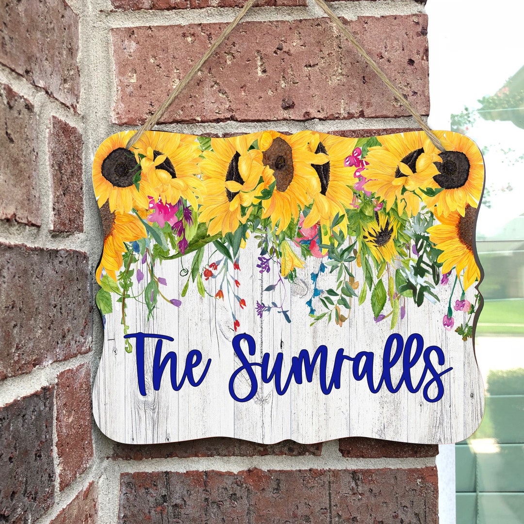 Personalized Front Door Sign, Welcome Door Hanger, Sunflower Floral ...