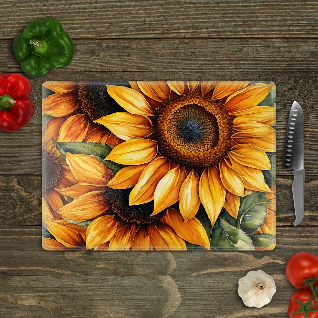 Sunflower Cutting Board, Yellow Floral Kitchen Decor, Sunflower Gifts ...