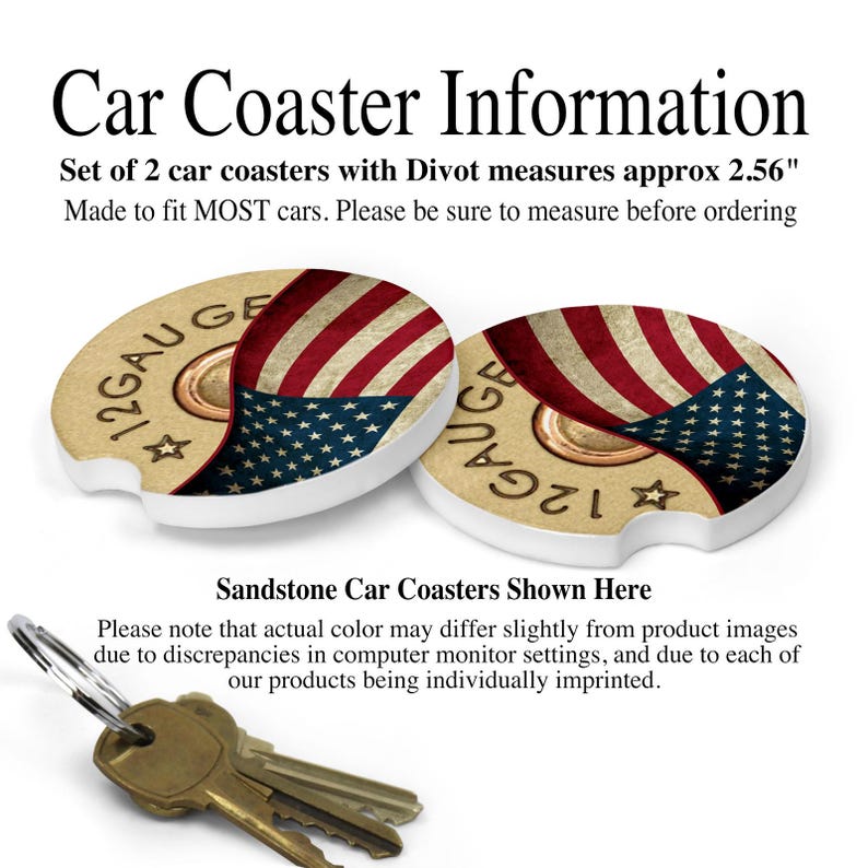 12 Gauge Ammo American Flag Car Coaster Set: Custom Auto Coasters Him ...