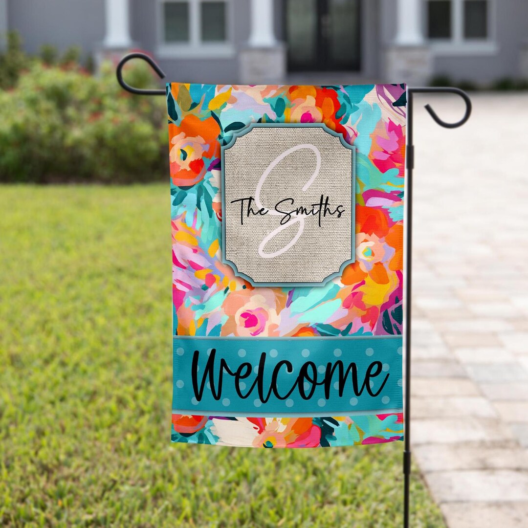Personalized Floral Name Garden Flag, Summer Yard Decor, Welcome Porch ...