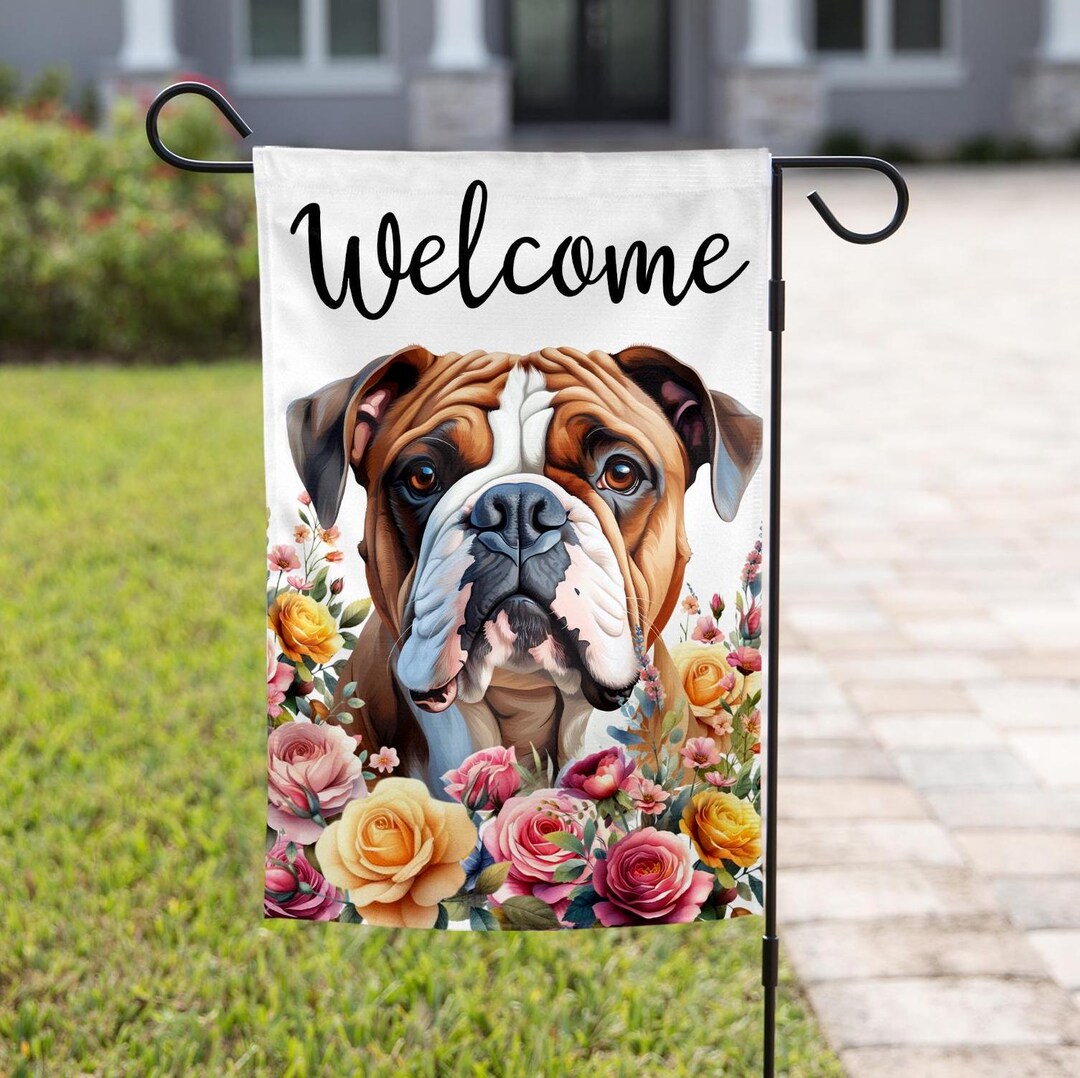 English Bulldog Welcome Flag, Bulldog Lover, Bully Mom Gift, Spring ...