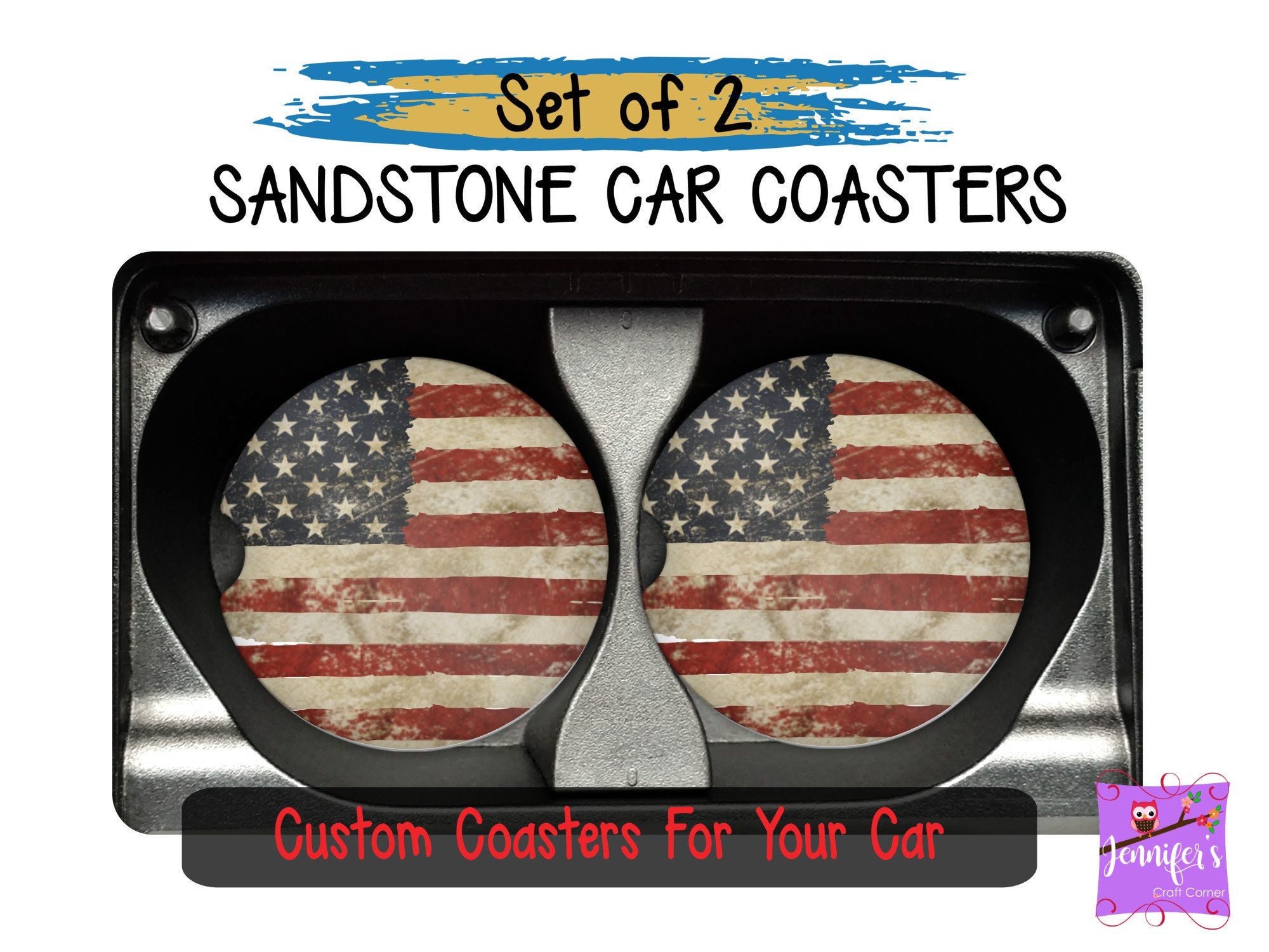 American Flag Car Coaster Set Custom Auto Coasters | Etsy