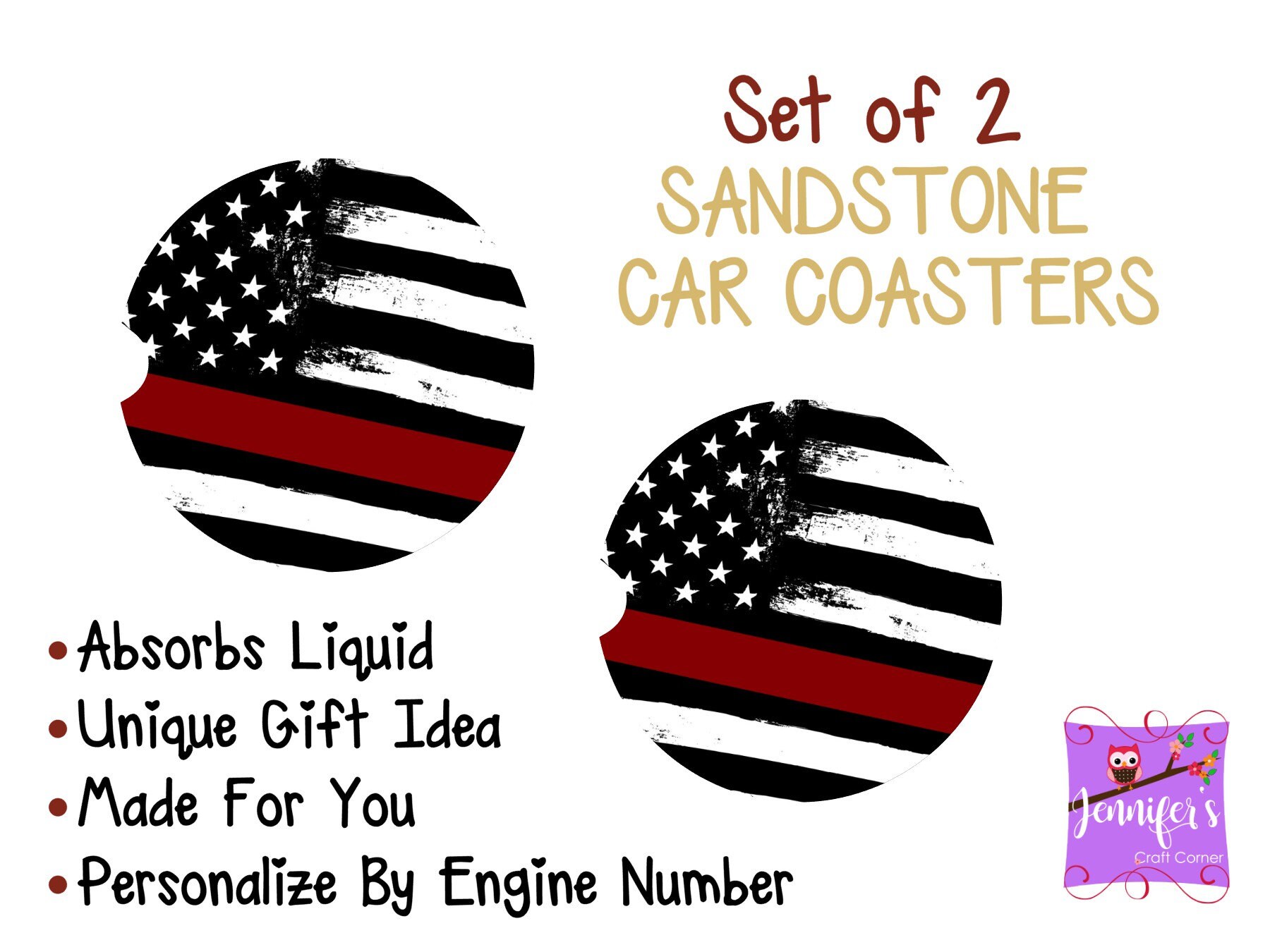 Thin Red Line Car Coaster Set Red Line Flag Red Lives - Etsy