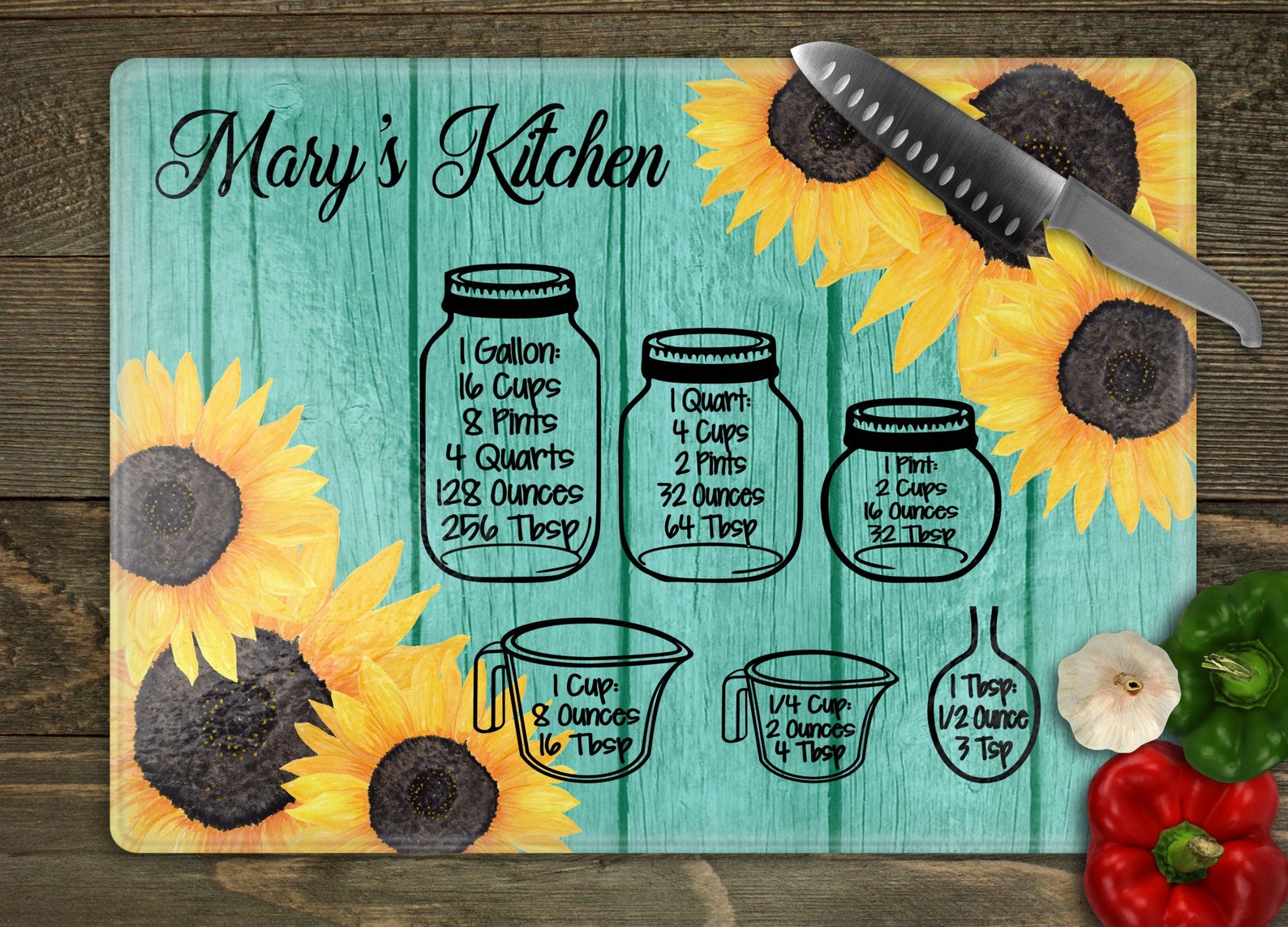 Personalized Sunflower Cutting Board Sunflower Kitchen | Etsy