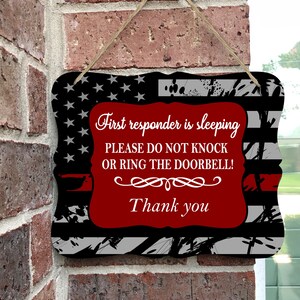 Thin Red Line Flag Sleeping First Responder Sign- Night Shift Fireman ...