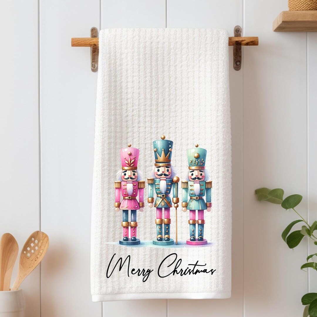 Pink Nutcracker Kitchen Towel, Christmas Dish Towel, Holiday Hand Towel ...
