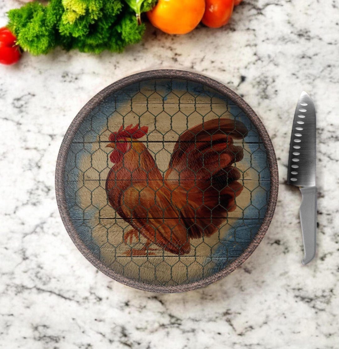 Rooster Round Cutting Board, Rooster Kitchen Decor, Farmhouse Kitchen ...