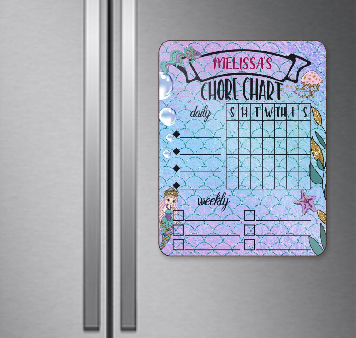 Dry Erase Chore Chart Daily Routine Chart for Girls Mermaid | Etsy