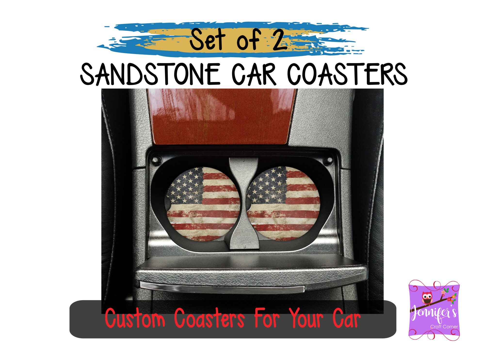 American Flag Car Coaster Set Custom Auto Coasters | Etsy