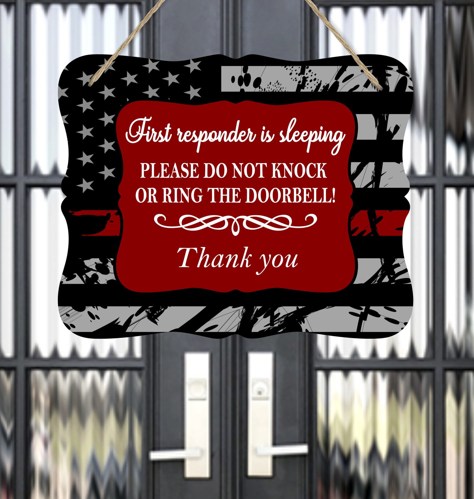 Thin Red Line Flag Sleeping First Responder Sign- Night Shift Fireman ...