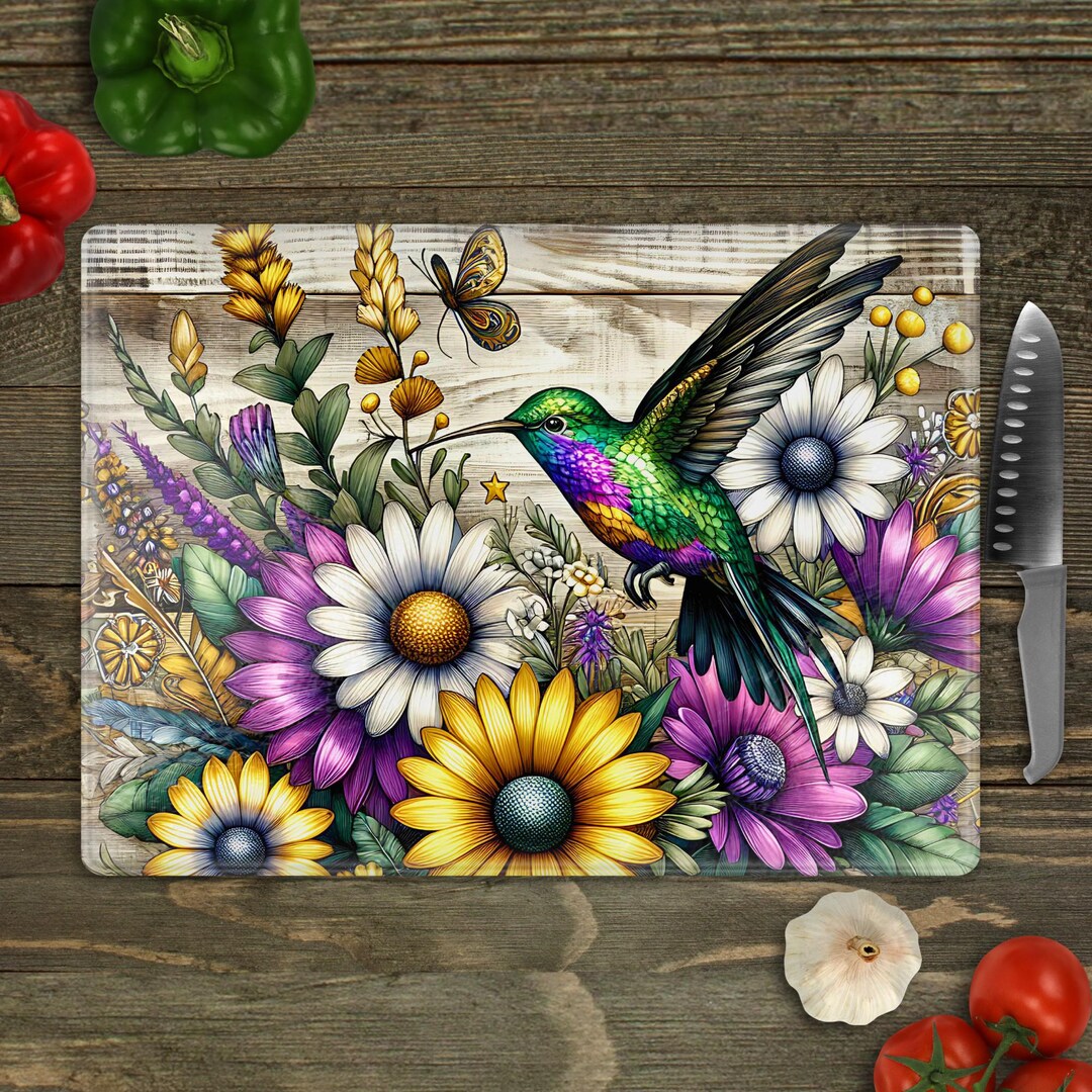 Hummingbird Glass Cutting Board, Hummingbird Kitchen Gift, Christmas ...