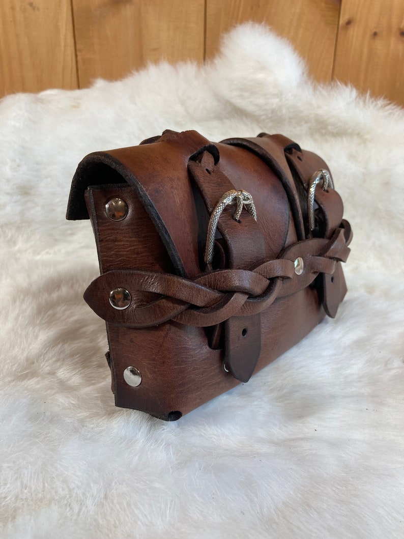 Wide Braided Leather Belt Pouch With Buckles - Etsy