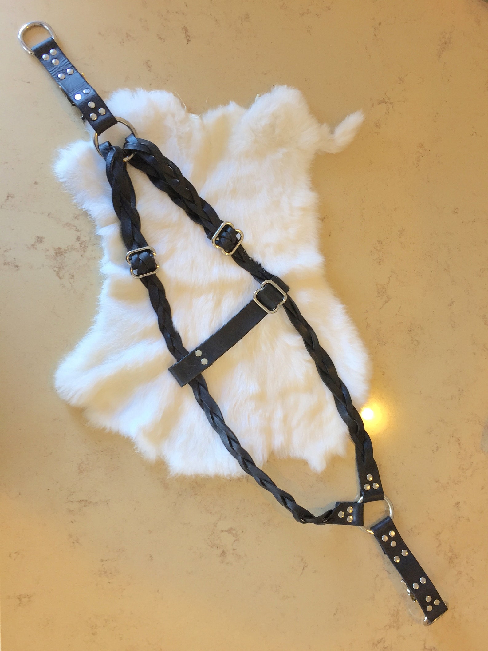 Braided Leather Step-in Dog Harness and Two-handle Leash Set - Etsy
