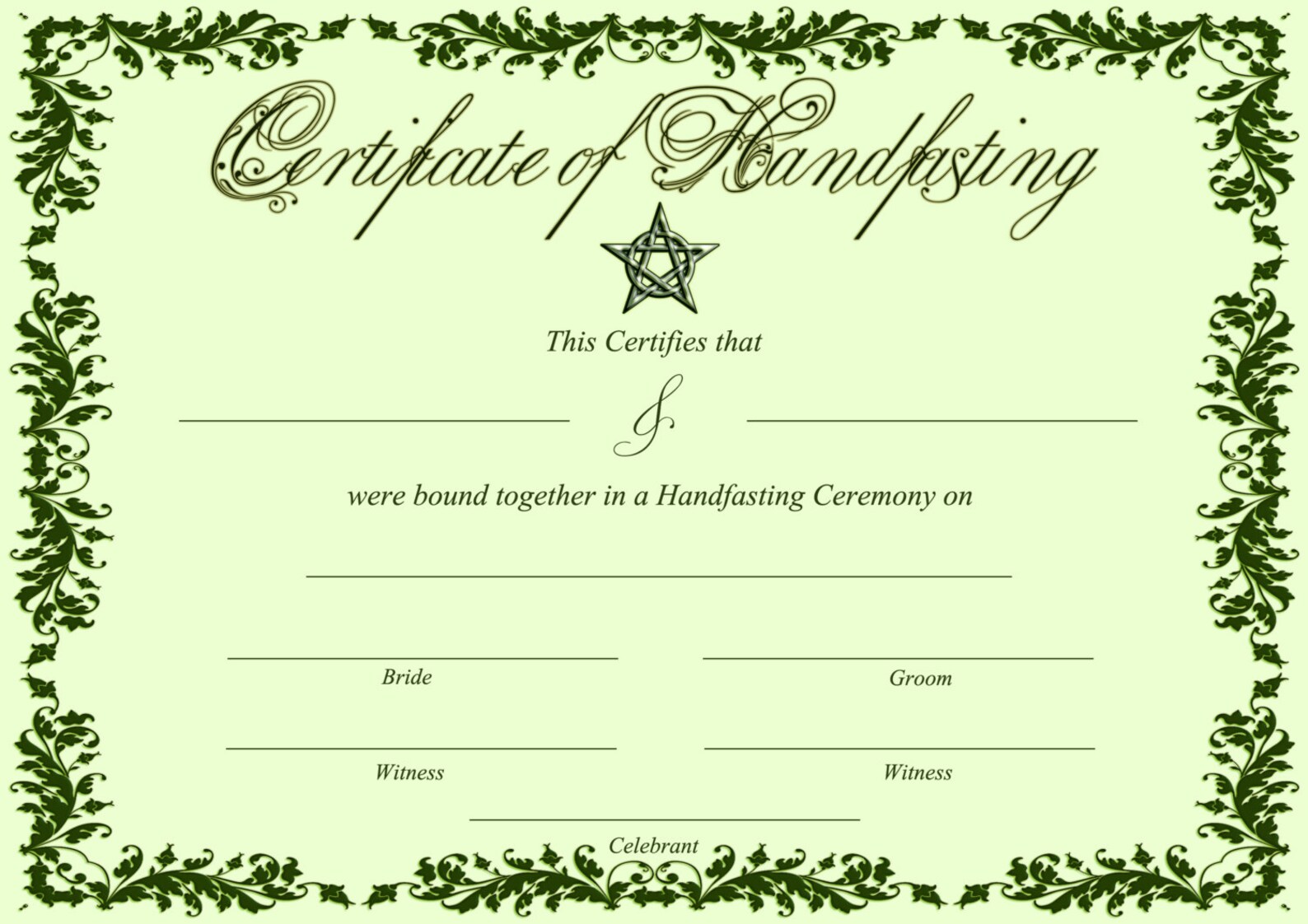 Printable Green Handfasting Certificate Celtic Pagan 0 - Etsy Canada