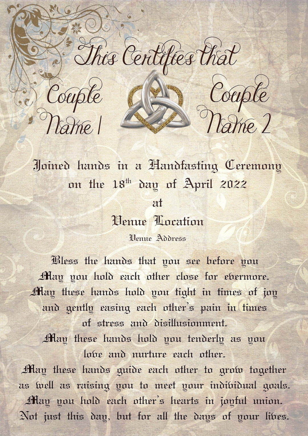Handfasting Blessing Certificate - Personalised - A4 - Etsy