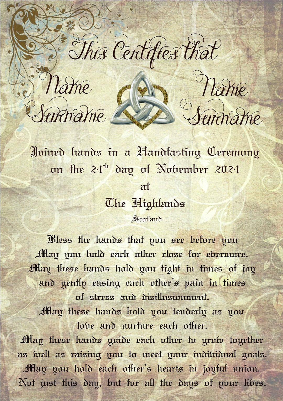 Handfasting Blessing Certificate - Personalised - A3 - Etsy