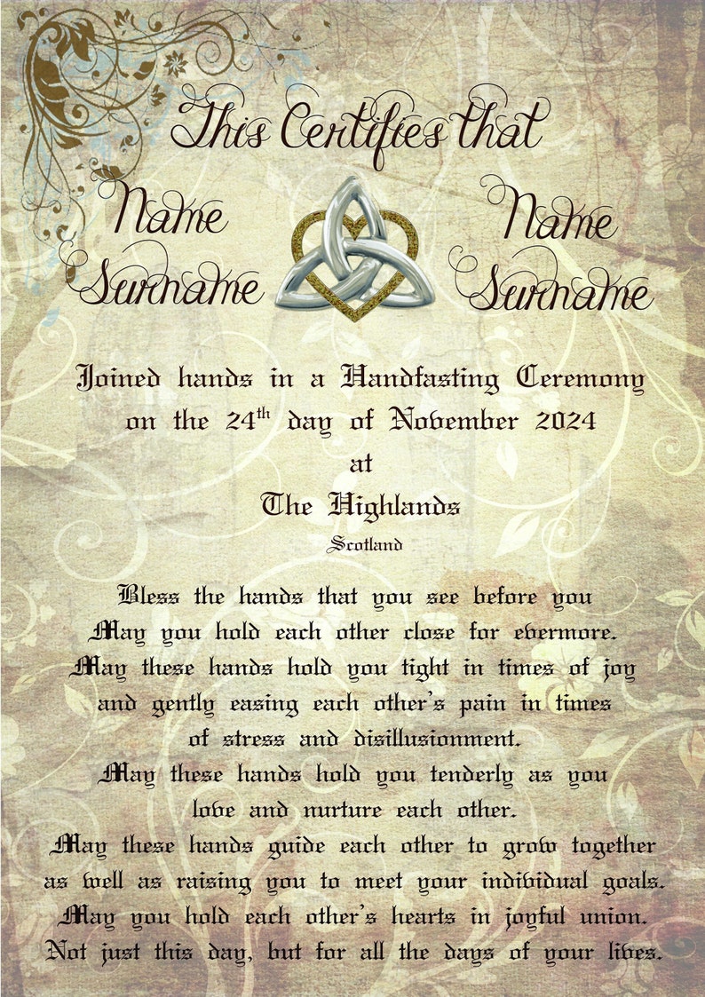 Handfasting Blessing Certificate - Personalised - A3 - Etsy