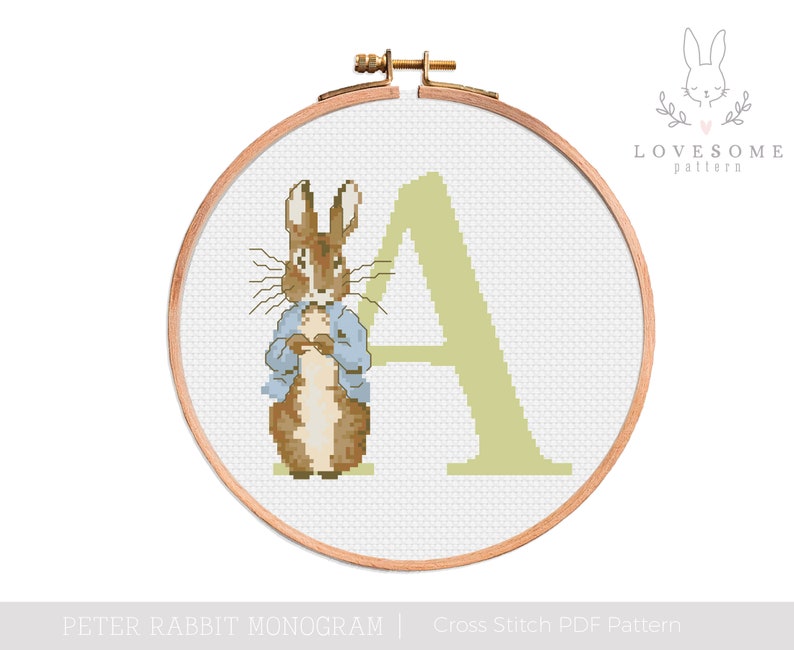 Peter Rabbit Monogram A Cross Stitch PDF Pattern, Peter Rabbit Alphabet ...