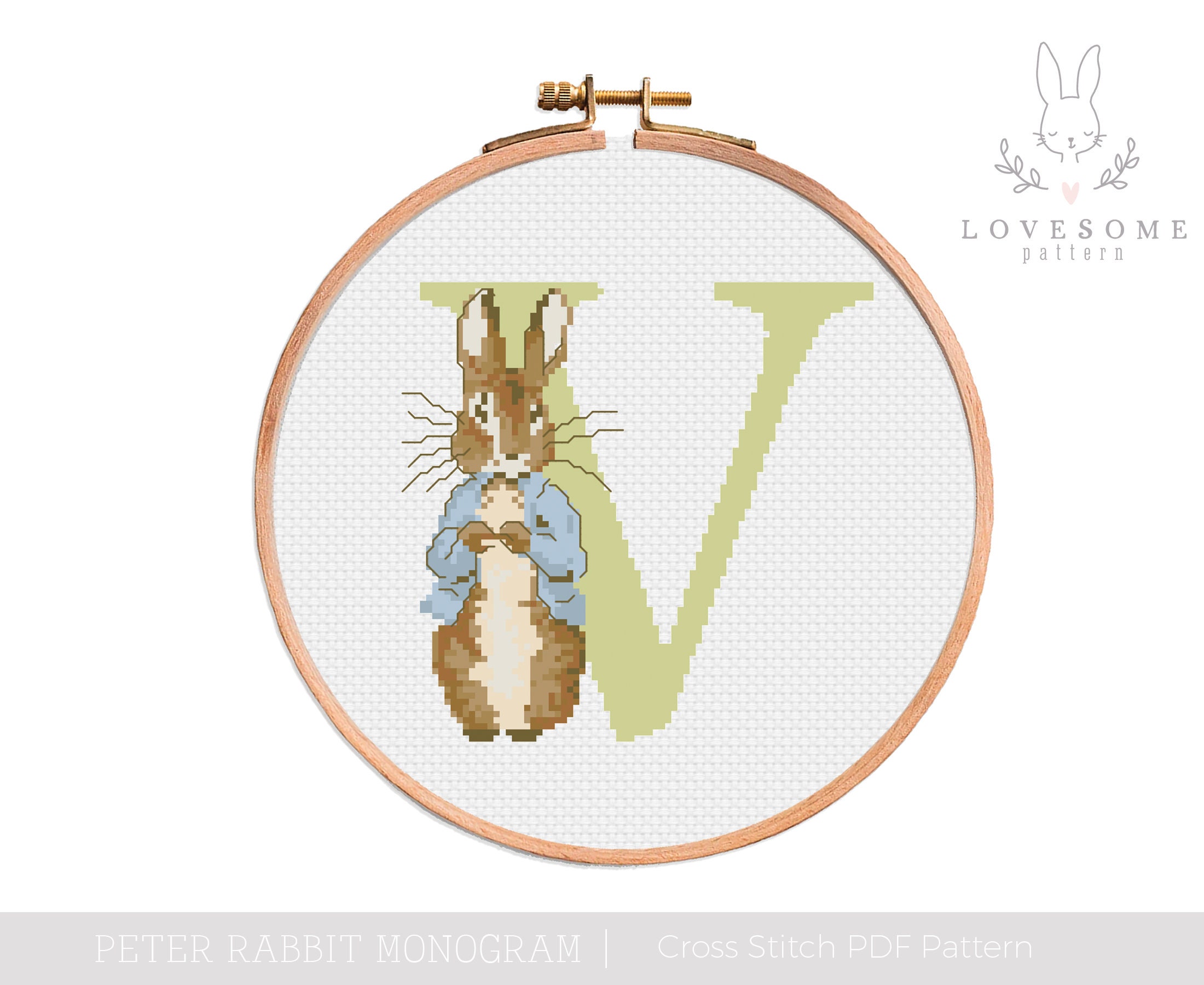 Peter Rabbit Monogram V Cross Stitch PDF Pattern, Peter Rabbit Alphabet ...