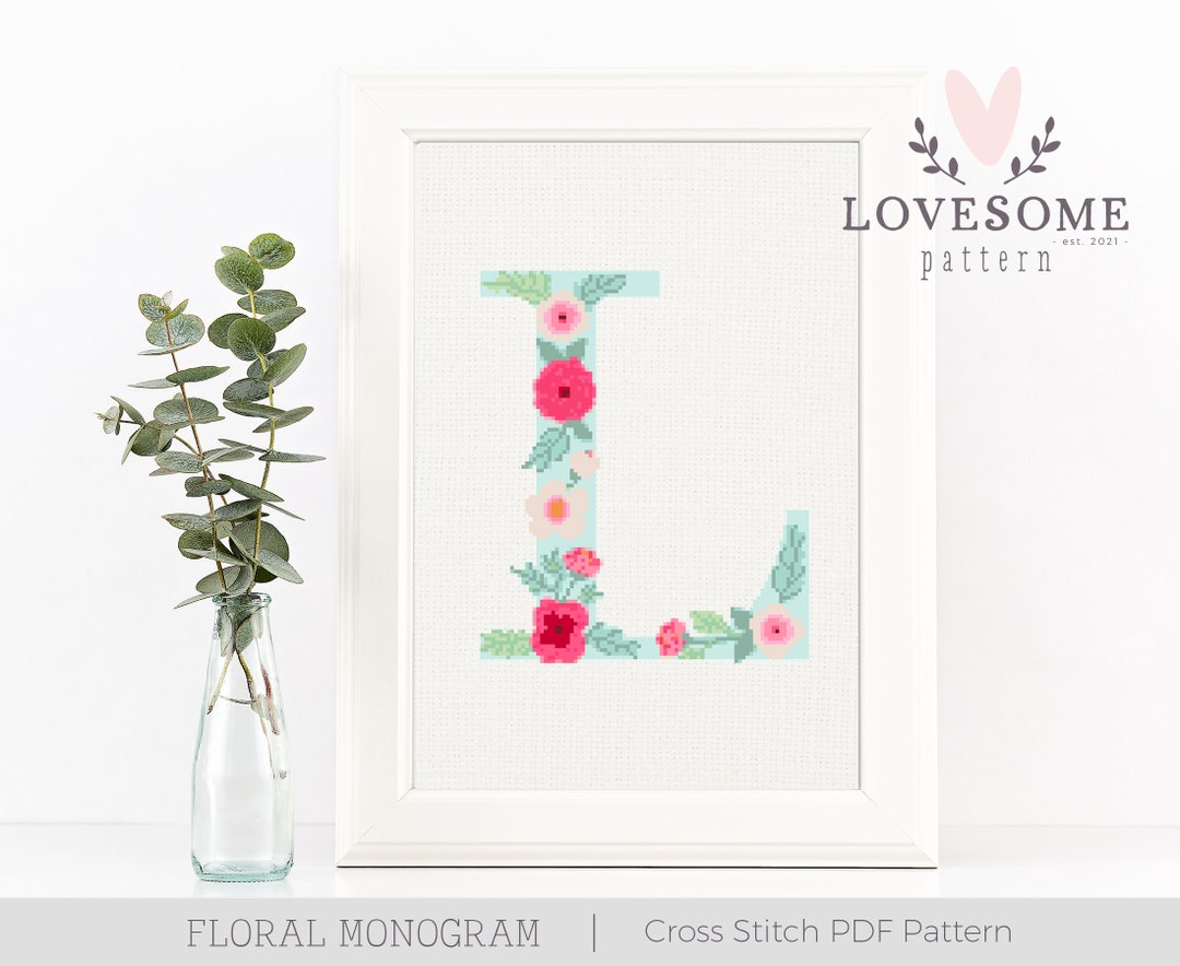 Floral Letter L Cross Stitch PDF Pattern, Flowers Initial Cross Stitch ...