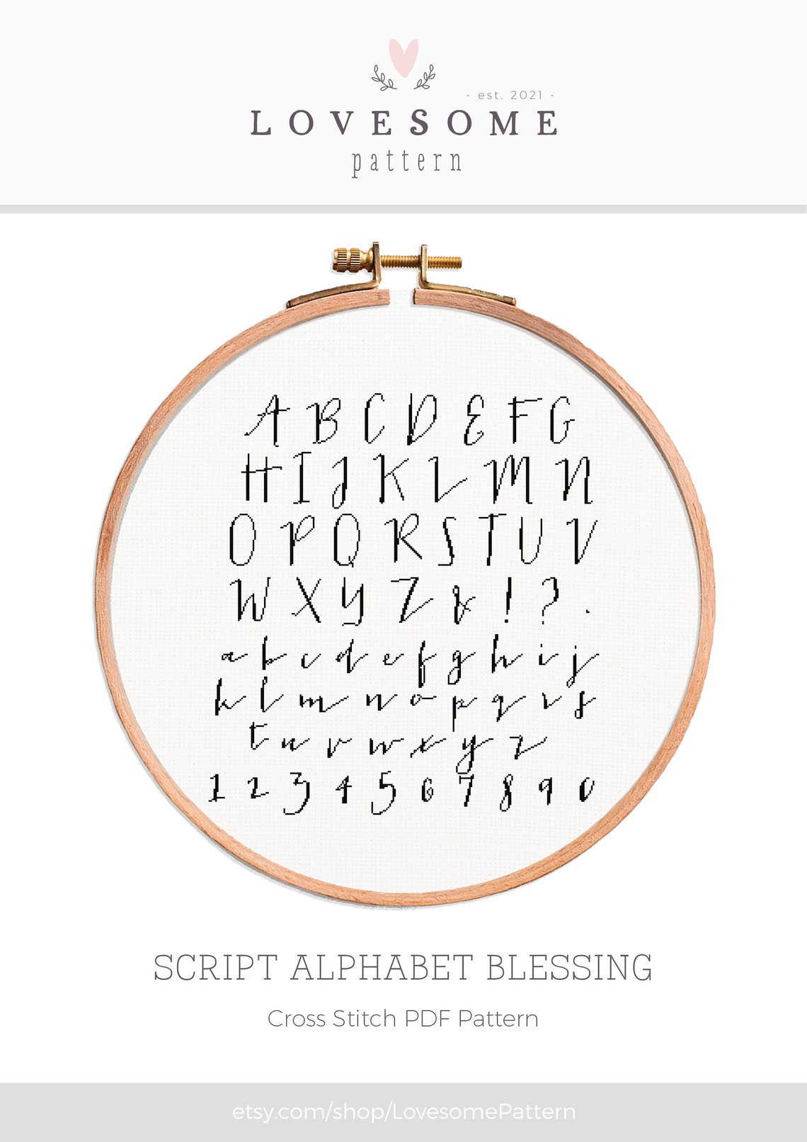 Script Alphabet Blessing Cross Stitch PDF Pattern, Romantic Script Font ...