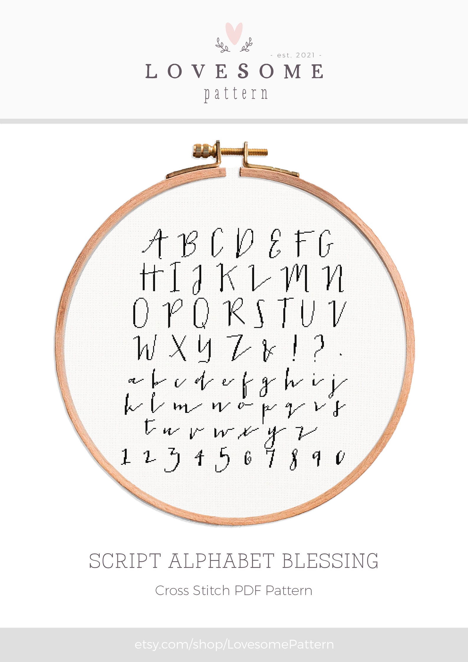 Script Alphabet Blessing Cross Stitch PDF Pattern, Romantic Script Font ...