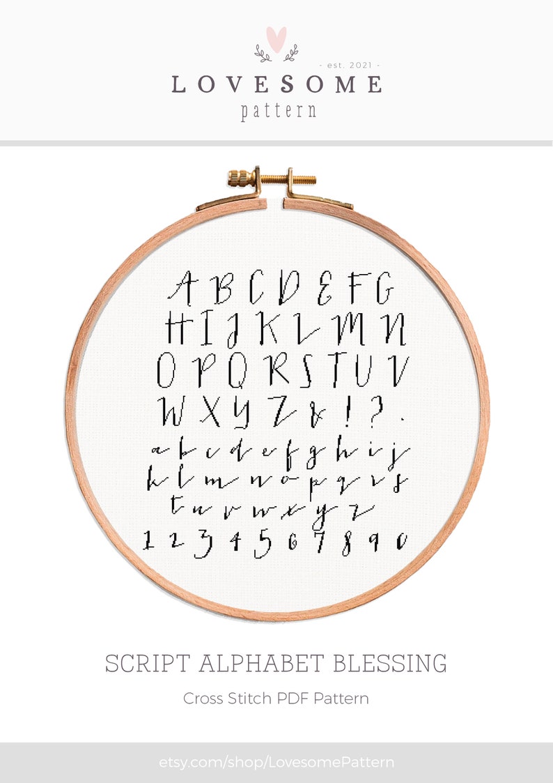 Script Alphabet Blessing Cross Stitch PDF Pattern, Romantic Script Font ...