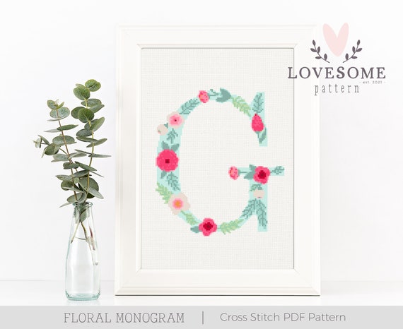Floral Letter G Cross Stitch PDF Pattern Flowers Initial | Etsy